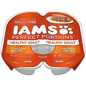 IAMS PERFECT PORTIONS Healthy Adult Grain Free* Wet Cat Food Paté, Chicken Recipe, (Pack of24) 2.6 oz. Easy Peel Twin-Pack Trays