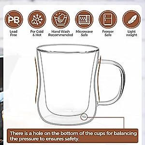 ComSaf Double Walled Glass Coffee Mugs (8oz/250ml), Thermal Insulated Borosilicate Glass Cups with Handle for Tea, Coffee, Latte, Cappuccino, Hot and Cold Drinks Beverages, Pack of 4
