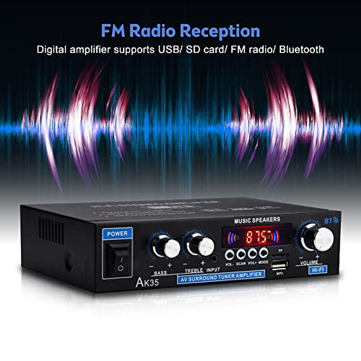 Daakro Stereo Audio Amplifier Receiver, 200W Home Dual Channel Bluetooth 5.0 Sound Speaker AMP, Home Amplifiers FM Radio, USB, SD Card, with Remote Control Home Theater Audio Stereo System Components