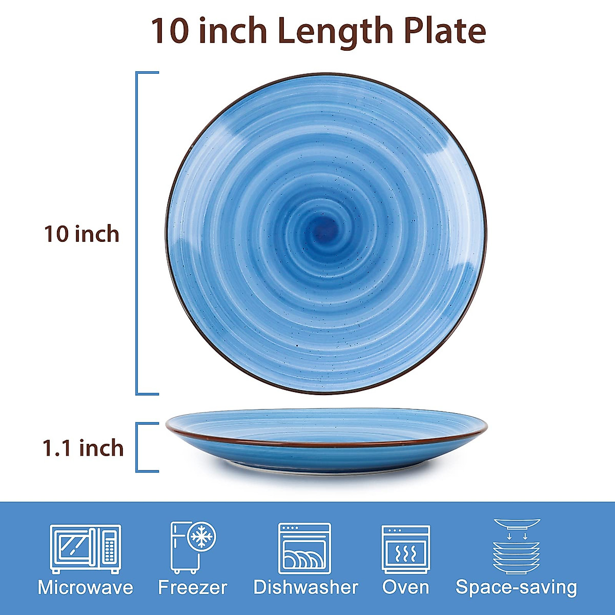 KitchenTour Large Ceramic Pasta Bowls with 10 Inch Large Dinner Plates Set of 6