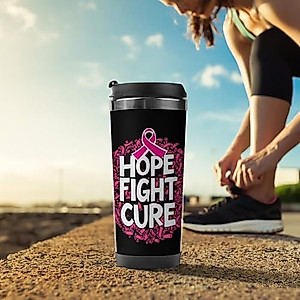 Hope Fight Breast Cancer Travel Coffee Mug Reusable Insulated Drinking Cup with Lid for Home Outdoor Works 13 Oz