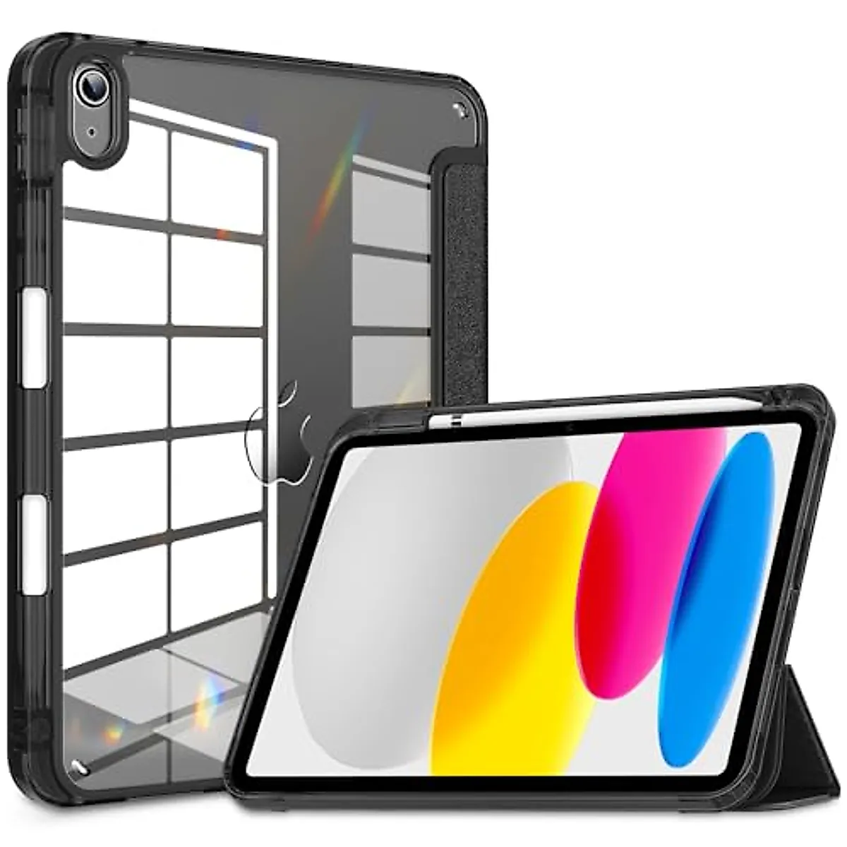 VIKESI Case for iPad (A16) 11-inch 2025 and iPad 10th Generation 10.9 Inch 2022, Clear Back and TPU Shockproof Frame Cover [Built-in Pencil Holder, Support Auto Sleep/Wake] - Black Opal