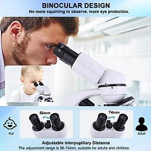 Binocular Compound Microscope 40X-2000X, Research Grade Professional Microscope with Dual Mechanical Stages and Coaxial Coarse/Fine Focus Knobs, Built-in Electronic Eyepieces, Adult Microscope