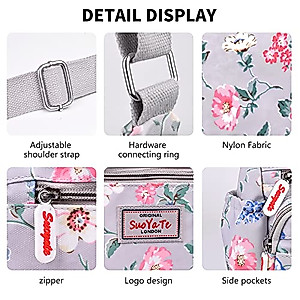 WITERY Crossboby Bag for Women - Waterproof Nylon Multi-Pocket Purse Floral Shoulder Bag Zipper Handbag Messenger Bag with Adjustable Strap, Casual Ladies Medium Roomy Travel Purses Hobo Tote Bag