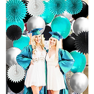 Teal Graduation Party Decorations/Turquoise Teal Black Graduation Decorations 2024/Turquoise Birthday Decorations/Bridal Shower Decorations White Black/Moustache Birthday Little Man Decorations