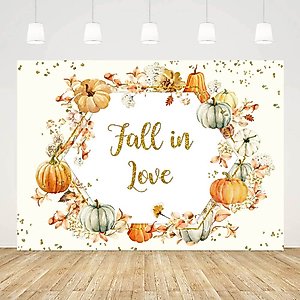 ABLIN 7x5ft Fall in Love Backdrop Autumn Pumpkin Flowers Photography Background Wedding Love Engagement Bridal Shower Party Decorations Banner Photo Booth Props