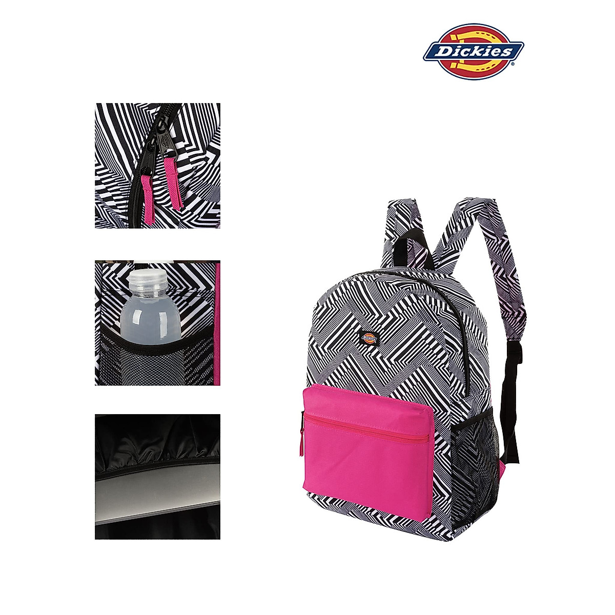 Dickies Freshman Backpack Classic Logo Water Resistant Casual Daypack for Travel Fits 15.6 Inch Notebook (Fushia Black)