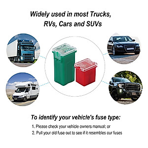 CrocSee 30 Pieces Car Fuses Assortment Kit, Tall/Standard and Low Profile Box Shaped Automotive Fuses for Pickup Trucks, Cars, RVs, and SUVs