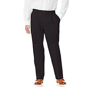 Dockers Men's Relaxed Fit Signature Khaki Lux Cotton Stretch Pants-Pleated, Black, 44W x 30L