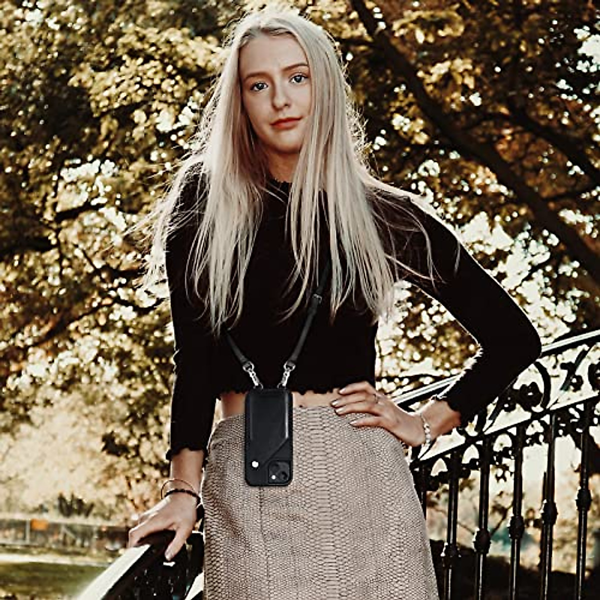 LUCKYCOIN for iPhone 13 Mini Crossbody Case Genuine Leather Card Slot Holders Wallet Protective Case Adjustable Leather Strap Lanyard Compatible with 2021 New Apple iPhone 13 Mini 5.4 inch Black