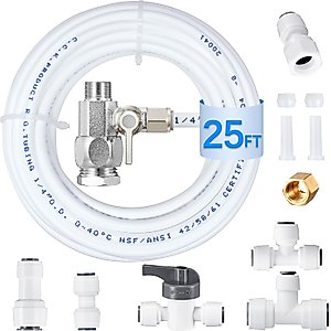 Refrigerator Water Line Kit - Food Grade Fridge Ice Maker Water Installation Kit,1/4 In O.D. 25 FT Water Tubing with Feed Water Adapter and Quick Fittings for RO Filter System,Refrigerator,Ice Maker