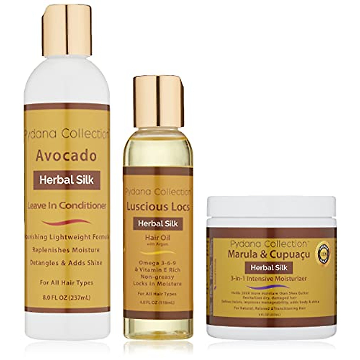 Pydana Collection Moisture LOC Kit | Intensive Moisturizer | Curl Definer | Scalp Treatment For Normal To Light Thinning | Natural Hair Products For Women With Vitamin E | 3 Piece Kit