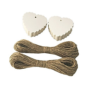 LWR CRAFTS 100 Hang Tags Scalloped Heart with Jute Twines 100ft (2 1/2" x 2 3/8", White)