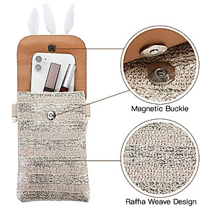 Soleebee Boho One Shoulder Crossbody Phone Bag Small Shoulder Bag Mini Wallet for Women Storage Bag Woven Leather Trim Phone Bag Compatible with Multiple Phone Sizes, Feather