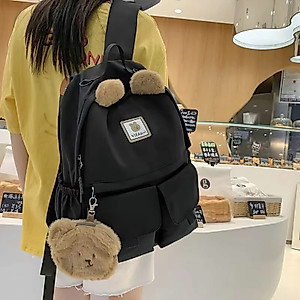 LaurelTree Kawaii Aesthetic Cute Backpack with Accessories Laptop Backpack Daypack Rucksack Travel Commuter Bag School College Office Adults Students Teens Girls Boys Women (Black)