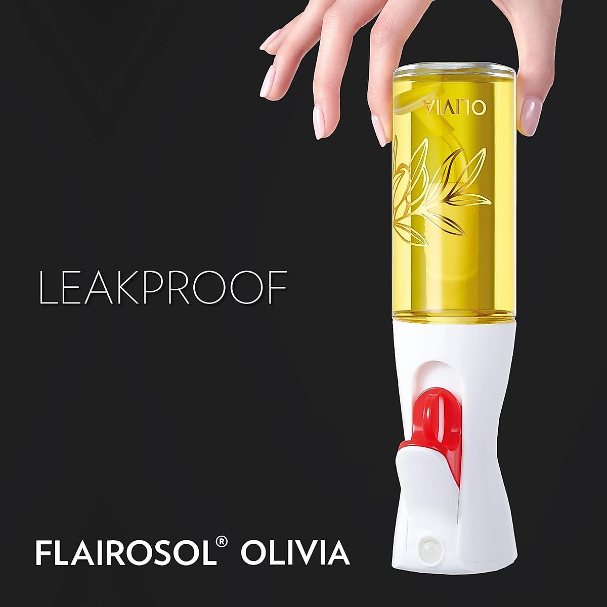 FLAIROSOL OLIVIA. The Original, Advanced Oil Sprayer for Cooking, Salad Dressings and More, Continuous Spray with Portion Control, Trusted by Professional Chefs. Patented Design and Technology. (Glass Bottle, Golden Leaves) 130ml/4.4 oz