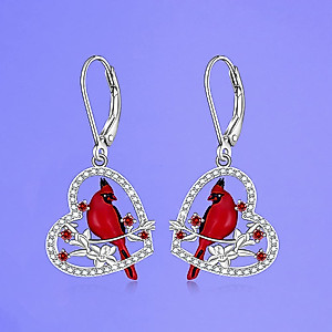 Cardinal Earrings for Women Sterling Silver 925 Red Cardinal Bird Earrings Dangle Cute Heart Cardinal Jewelry Memorial Valentines Mothers Day Gifts