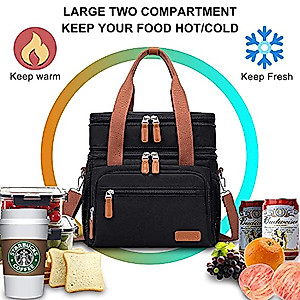 Weitars Lunch Bag For Women Men-Dual Compartment Large Lunch Box For Men Adult Lunch Box For Nurse Office Working Picnic Hiking (15L, Black/kahki)