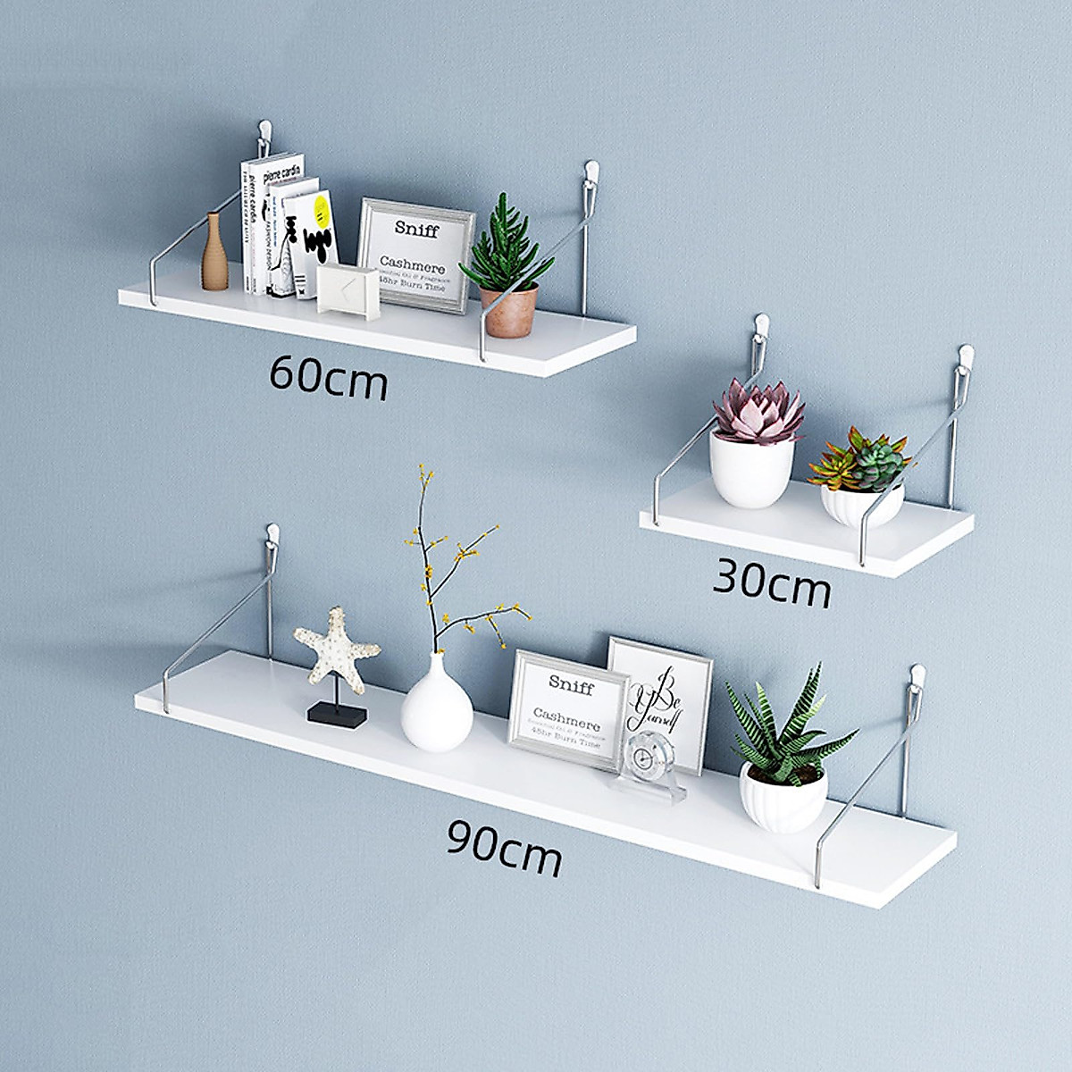 SHELFLOVER Wall Shelves for Living Room, Bedroom, Den, Bathroom, Floating Shelves for Wall Storage, Wood Floating Shelf for Plants, Handicraft, Books, Small Wall Shelf 35.4in (90cm), White