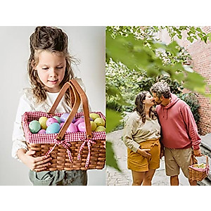 Yesland Picnic Basket, Natural Woven Basket with Double Folding Handles, Woodchip Basket & Organizer Blanket Storage for Egg Gathering, Wedding, Candy Gift & Toy (13 x 8 x 6-1/4 Inches)