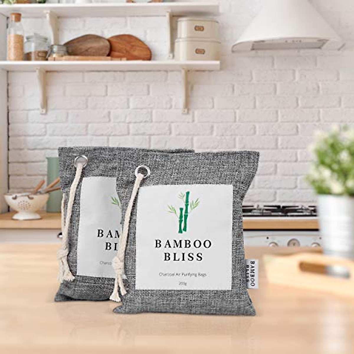 Bamboo Charcoal Air Purifying Bag (4x200g), Natural Charcoal Bags Odor Absorber and Cleaning Supply for Car, Office, Closet, Home, Kitchen, Rooms, Pets.