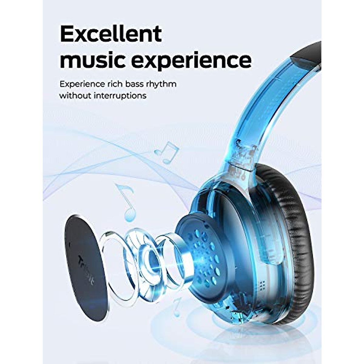 Tribit 32dB Active Noise Cancelling Headphones, Qualcomm QCC3003 Chip Wireless Headphones with CVC8.0 Mic, Over-Ear Bluetooth Headphones, HiFi Sound, Deep Bass for Travel, Office, Connect to 2 Devices