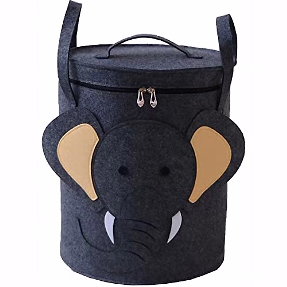 Laundry Hamper with Lid, Cute 3D Animals Waterproof Laundry Basket Collapsible Children Laundry Baskets with Padded Handles for Nursery,Elephants