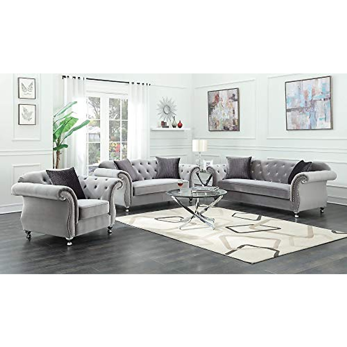 Coaster Furniture Frostine Sofa Silver Velvet Chrome Chrome 551161