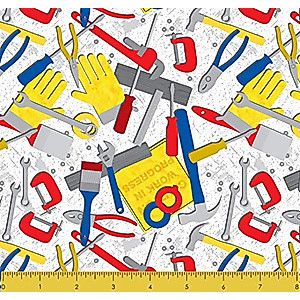 Stitch & Sparkle Tool Box Work Bench 100% Cotton Fabric 44" Wide, Quilt Crafts Cut by The Yard (SSHS014)