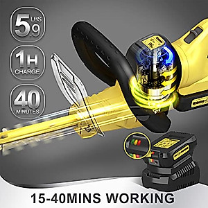 Walensee 20V MAX Cordless Hedge Trimmer, 1400RPM Electric Bush Trimmer w/ 22-Inch Dual-Action Blade, 0.67" Cutting Capacity & 5.9lb Lightweight Shrubbery Trimmer, 2.0Ah Battery & Fast Charger Included