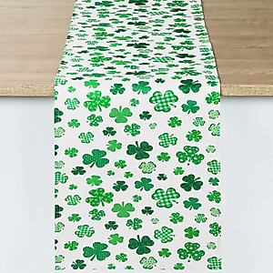 St. Patrick's Day Table Runner Long Dining Irish Green Lucky Clover Party Decoration, Clover Leaves Shamrocks for Wedding Party Holiday for Kitchen Dining Room Home Decoration