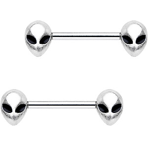 Body Candy Steel Gray Alien Barbell Nipple Ring Set of 2 14 Gauge 9/16"