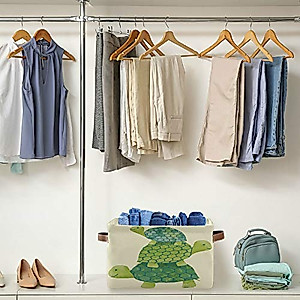 Qilmy Cartoon Three Turtles Storage Basket, Durable Canvas Organizer With Handles Large Collapsible Storage Bins Boxes for Home Office Closet - 1pack