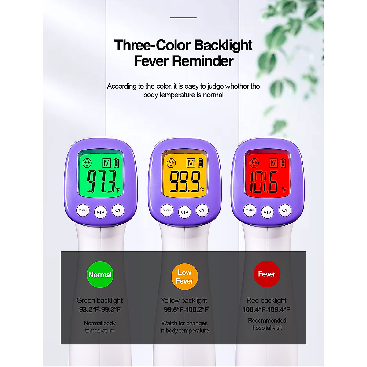 HUHETA Infrared Thermometer for Adults, Non Contact Forehead Thermometer with Fever Alarm, Accurate Reading and Memory Function, Body Temperature & Surface of Objects Use (Purple)
