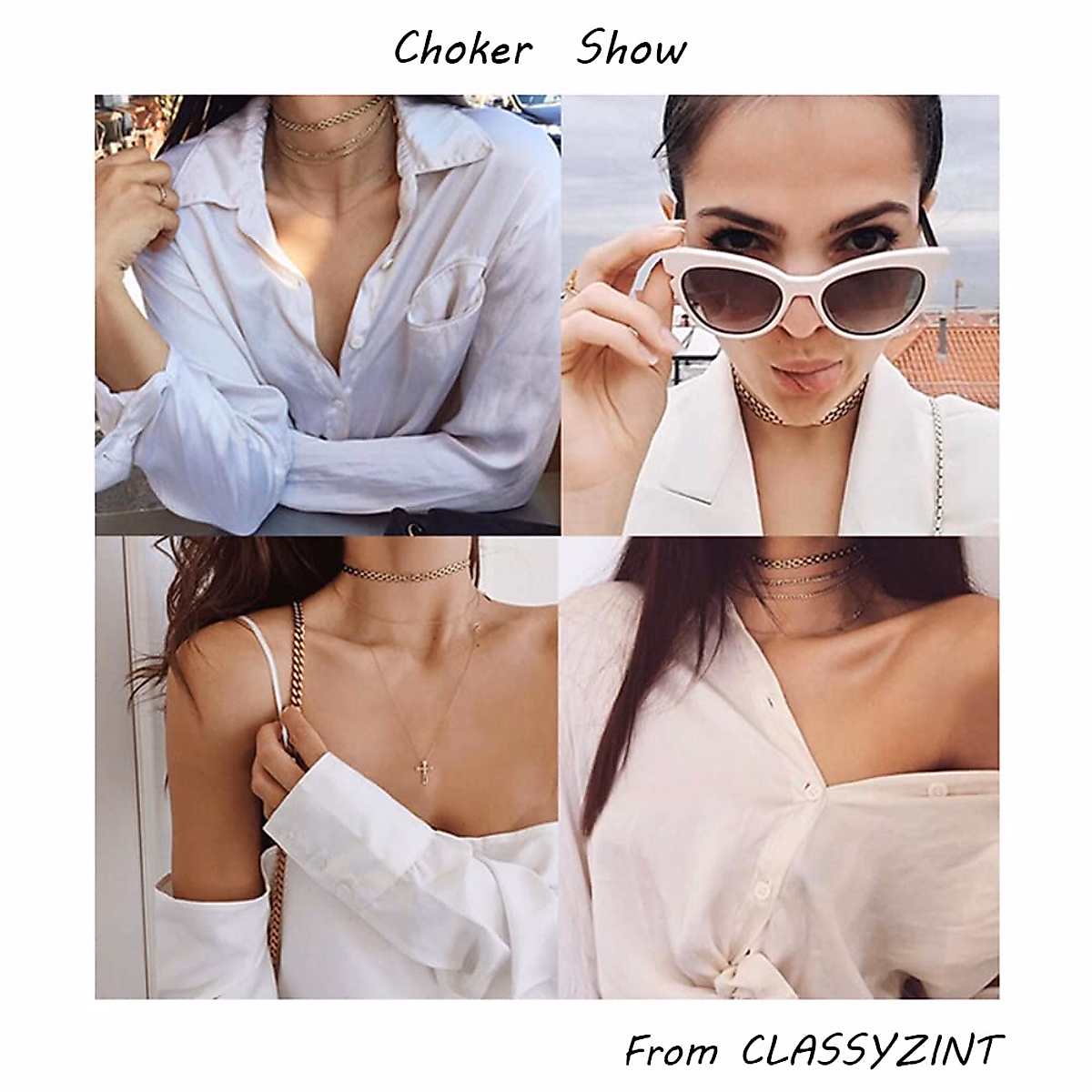 CLASSYZINT Gold Chunky Choker Necklace Large Wide Chain Short Chokers For Women (Watch strap chain choker)