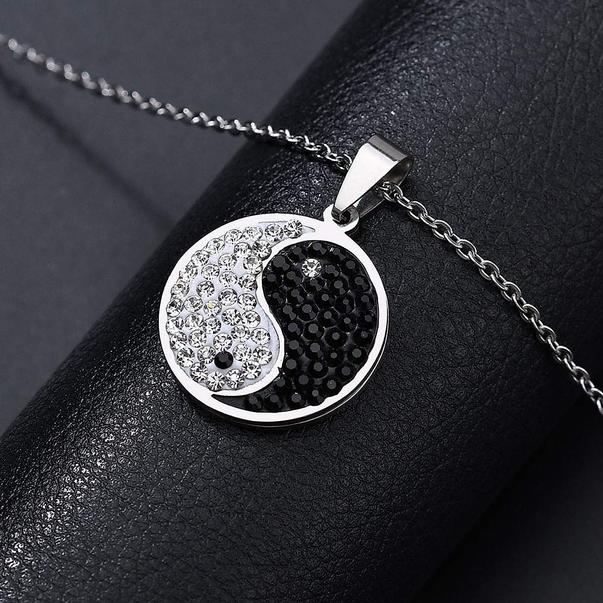 RZCXBS Yin Yang necklace Surgical Stainless Steel Chinese Taiji Bagua Jewelry with Diamond Eight Diagrams