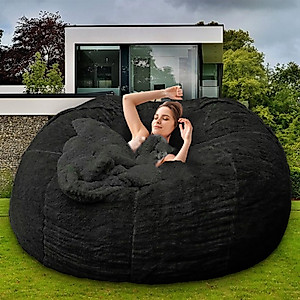 HDMLDP Bean Bag Chair for Adults Kids Without Filling Comfy Fluffy Giant Round Beanbag Lazy Sofa Cover for Reading Chair Floor Chair, 7FT, Black