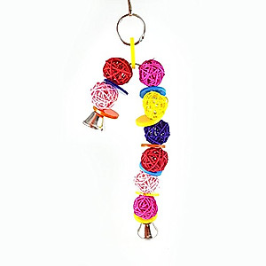 SONGBIRDTH Parrot Chew Toys - Multicolor Rattan Balls Bell Parrot Bite Play Toy Pet Bird Cage Hanging Decor for Medium and Small Parrot Random Color