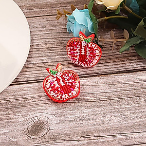 Beaded Teach Statement Earrings Seed Pencil Apple Rainbow Dangle Drop Earrings Teacher Appreciation Gifts Back To School Jewelry-apple