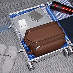 Buruis Extra Large Toiletry Bag for Men, Travel Toiletry Organizer Dopp Kit Water-resistant Shaving Bags, PU Leather Cosmetic Bathroom Shower Bag for Toiletries, Grooming, Accessories (Brown)