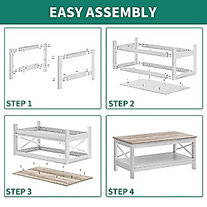 YITAHOME Grey Coffee Table for Living Room,Modern Farmhouse Coffee Table with Storage,2-Tier Center Table for Living Room Wood Living Room Table Accent Cocktail Ends Table with Sturdy Frame