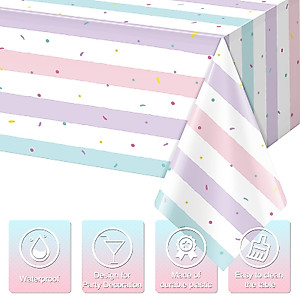 3 Pack Sprinkle Ice Cream Tablecloth Party Decorations, Ice Cream Birthday Plastic Party Supplies, Donut Disposable Rectangle Table Cover for Kids Girls Sweet One Birthday Baby Shower, 54 x 108 Inch