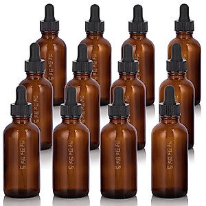 JUVITUS 2 oz Amber Glass Boston Round Graduated Measurement Glass Dropper Bottle (12 pack) + Funnel