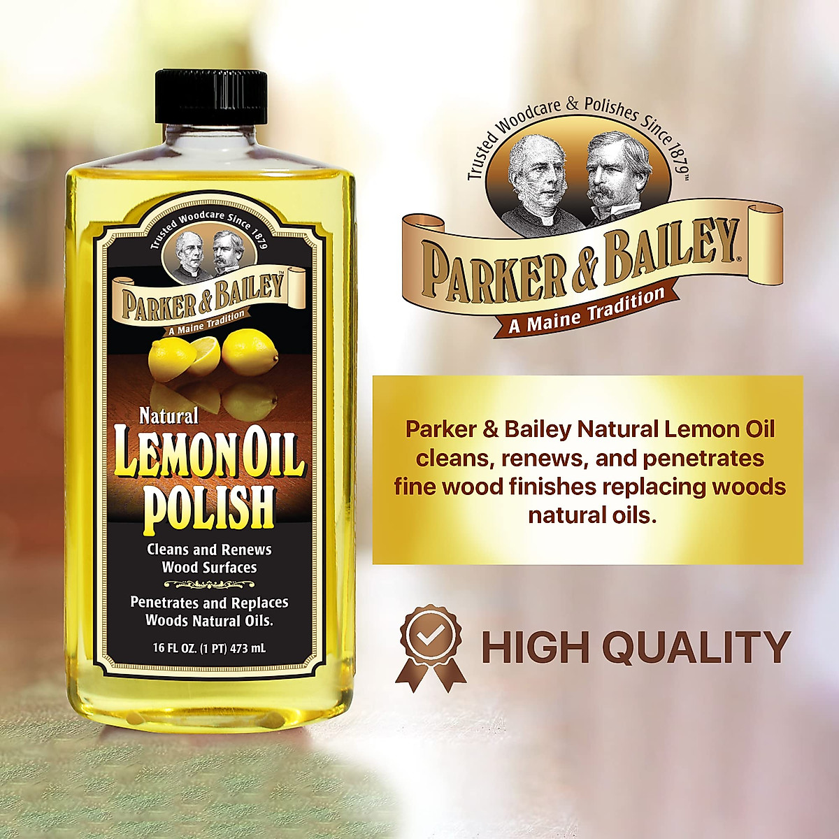 PARKER & BAILEY LEMON OIL POLISH - Natural Lemon Scented Wood Cleaner & Furniture Polish, Cleans, Renews, Restores & Rejuvenates Wood Surfaces, 16oz