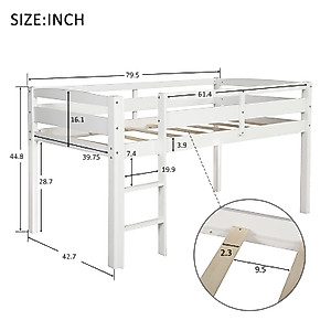 Mirightone Low Kids Loft Bed, Junior Twin Loft Bed with Ladder,Wood Loft Bed Twin for Toddler Children Bedroom,No Box Spring Needed,White