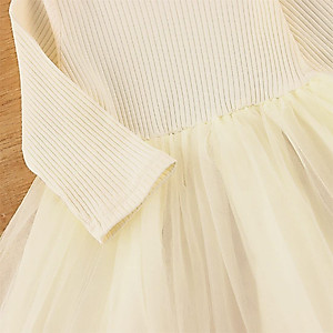 Toddler Baby Girls Winter Dress Tutu Dresses Long Sleeve Infant Children Clothes for 1-5Years (Beige, 4-5T)