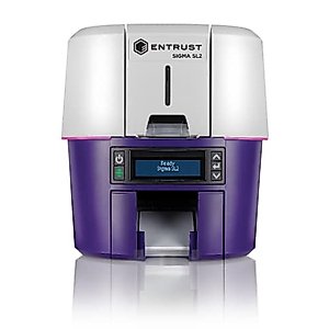 Entrust Datacard Sigma SL2 ID Card Printer-Single-Sided - 525301-008 w/Entrust Datacard YMCKT 250ct Ribbon 525100-001-S96, Premium White Blank Plastic CR80 30 Mil PVC Cards 500 Pack,&CloudBadging Lite