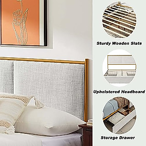 DUNTRKDU Full Size Platform Bed Frame with Metal Frame & Solid Wood Slats Support, Platform Bed Frame with 4 Storage Drawers, Sponge Soft Bag for Bedroom Small Living Room Boys Girls Room (Full)