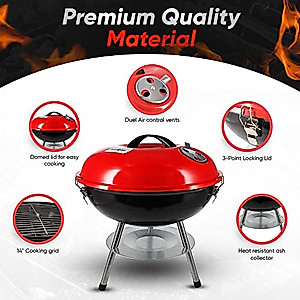 Gas One Charcoal Grill – 14-inch Portable – Barbecue Grill with 3-Point Locking Lid for Heat Preservation – Dual Venting System – Small Charcoal Grill for Backyard, Camping, Boat