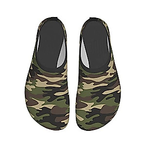 Green Brown Camo Camouflage Print Water Shoes for Womens Mens Non-Slip Barefoot Shoes Quick-Dry Beach Swim Shoes